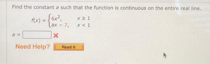 Solved Find the constant a such that the function is | Chegg.com