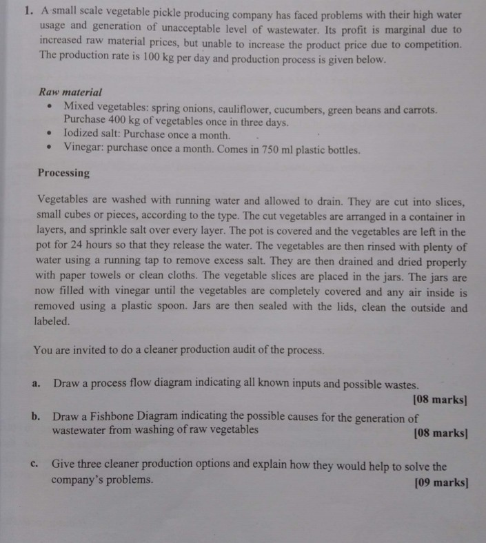 Solved 1. A small scale vegetable pickle producing company | Chegg.com