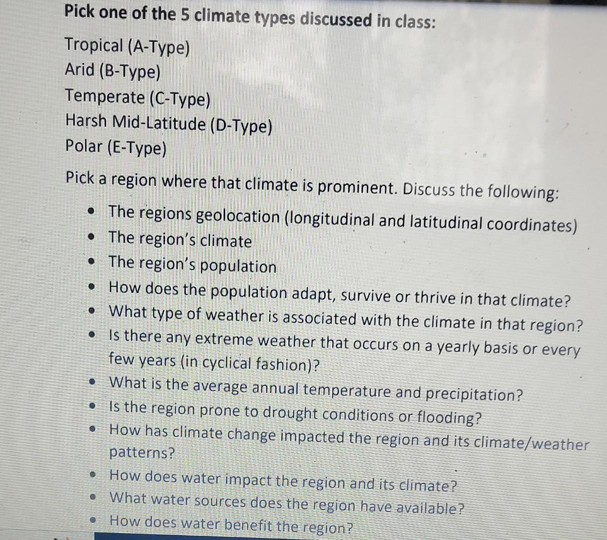 Solved Tropical (A-Type) Arid (B-Type) Temperate (C-Type) | Chegg.com