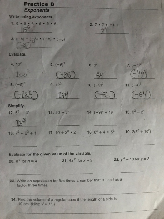 Solved Practice B Exponents Write using exponents. | Chegg.com