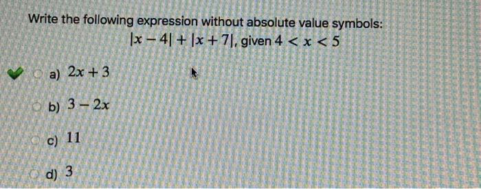 Solved Write the following expression without absolute value | Chegg.com