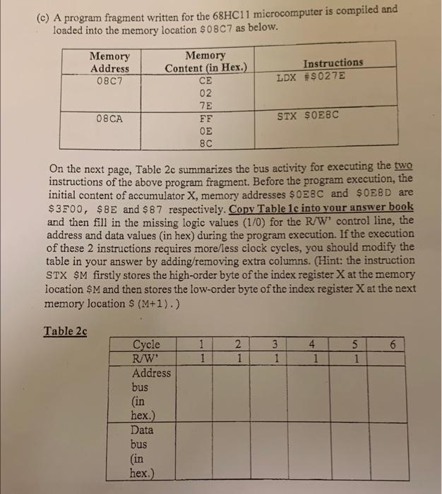 Solved (c) A program fragment written for the 68HC11 | Chegg.com