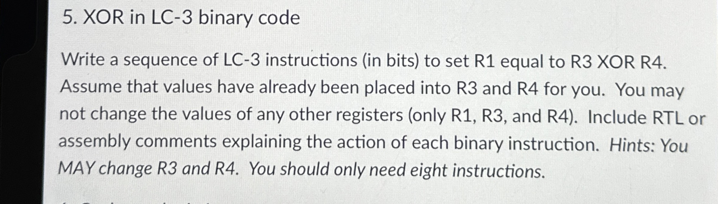 Solved XOR in LC-3 ﻿binary codeWrite a sequence of LC-3 | Chegg.com
