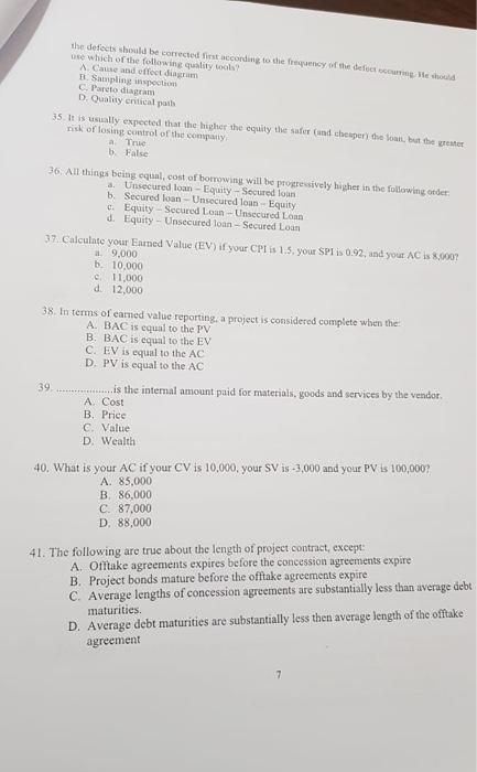 Solved the defects should be corrected first acconding to | Chegg.com