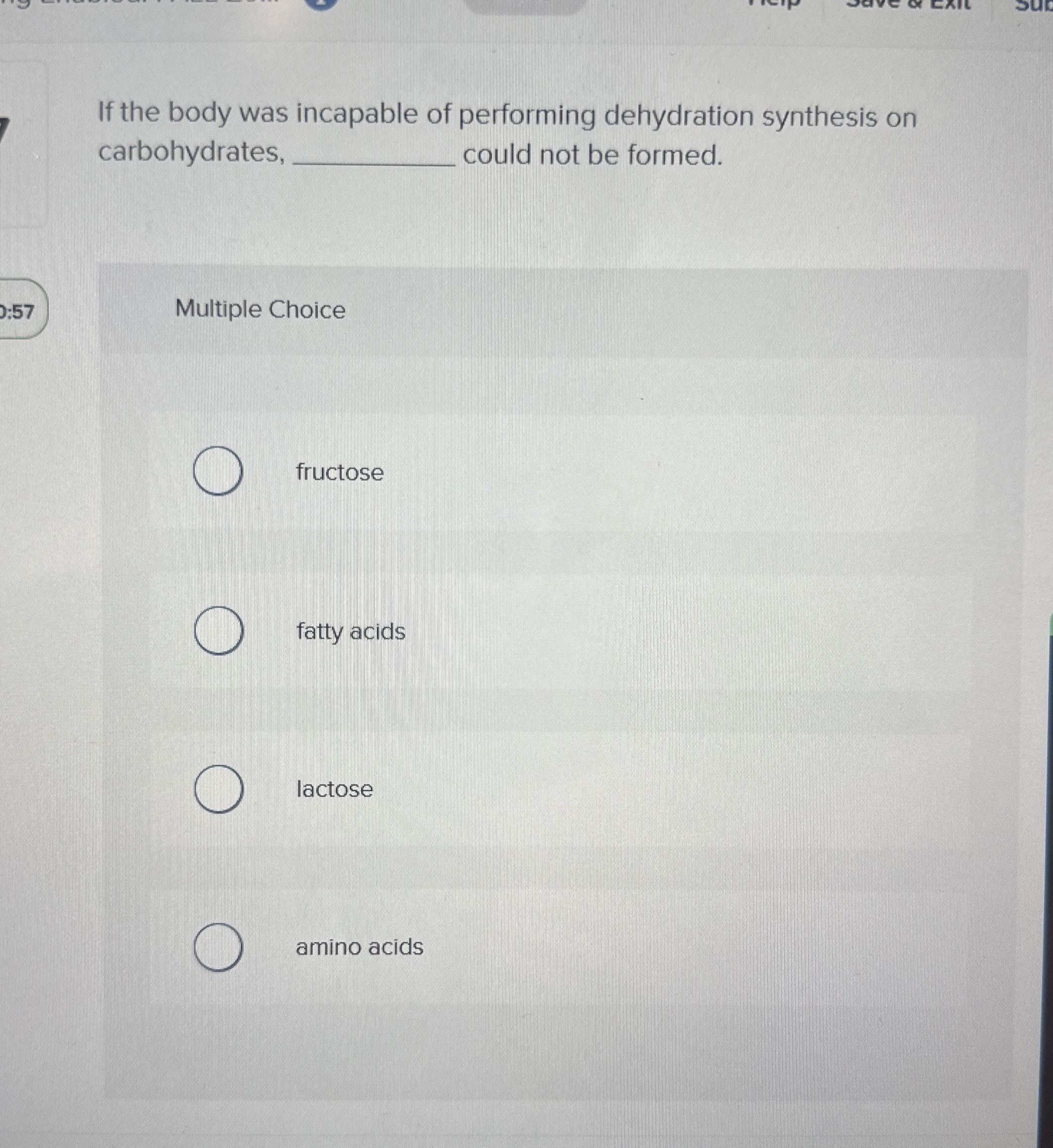 Solved If the body was incapable of performing dehydration | Chegg.com