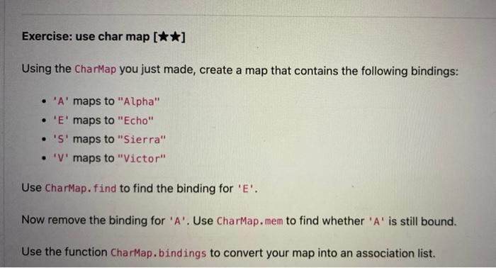 Exercise: use char map [**] Using the CharMap you | Chegg.com
