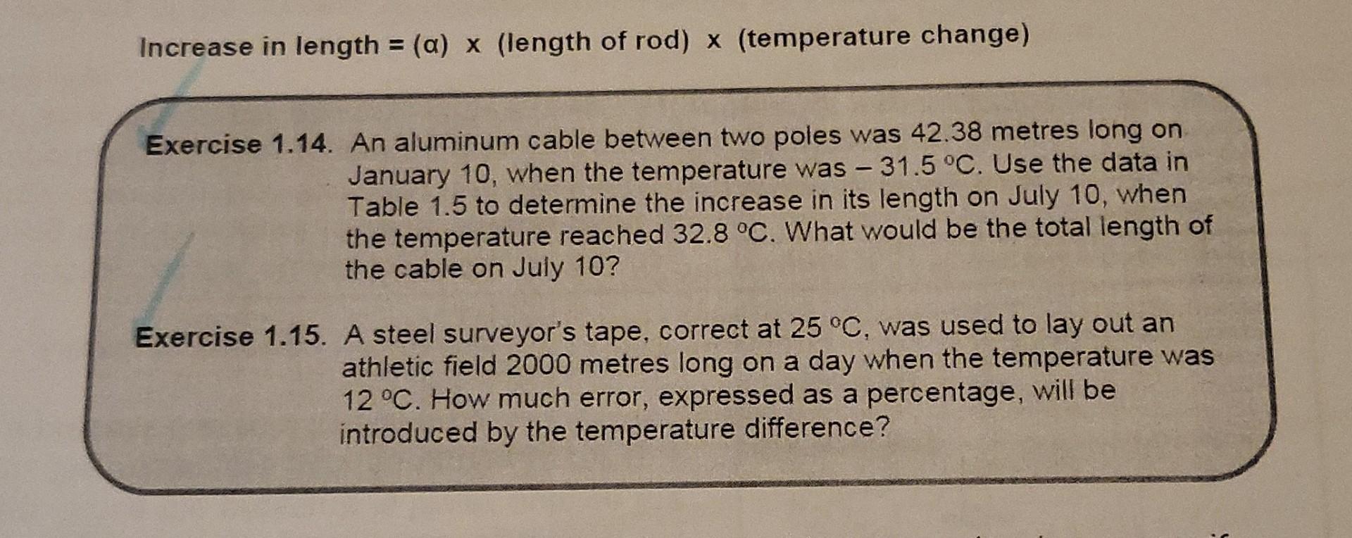 Solved Table 1.5. Coefficients of linear expansion a | Chegg.com