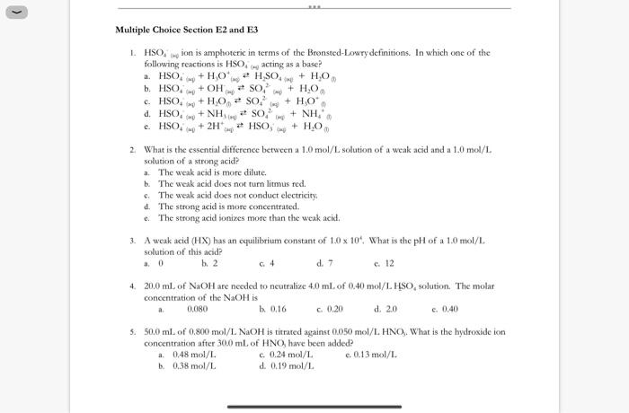 Solved 1. HSO4 ion is amphoteric in terms of the | Chegg.com