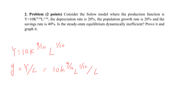 Solved 2. Problem (2 points) Consider the Solow model where | Chegg.com
