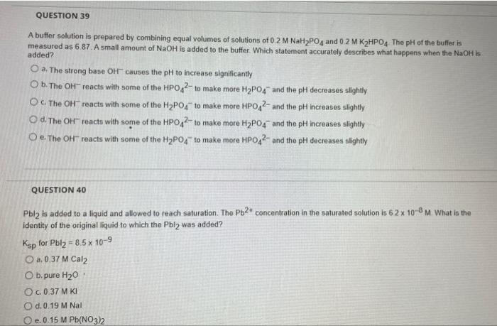 Solved Part A- A buffer solution is prepared by combining | Chegg.com