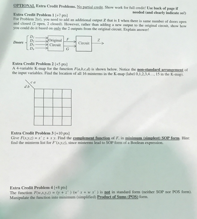 OPTIONAL Extra Credit Problems. No partial credit. | Chegg.com