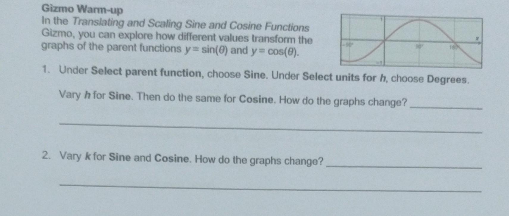 Solved Gizmo Warm-up In the Translating and Scaling Sine and | Chegg.com