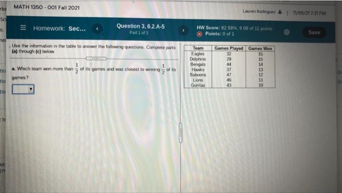 Solved ske MATH 1350-001 Fall 2021 Lauren Rodriguera | Chegg.com