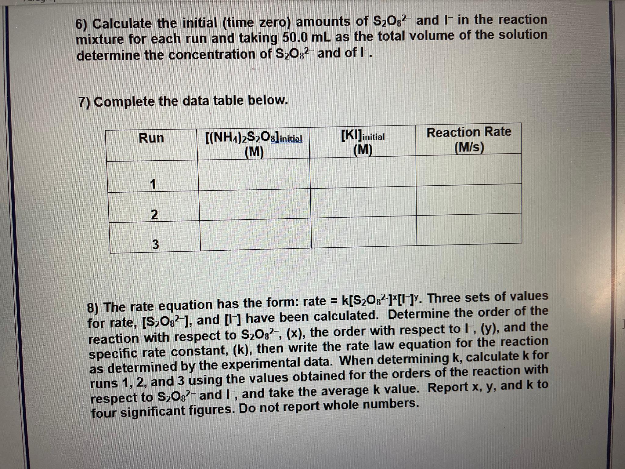 Solved Calculate the initial (time zero) ﻿amounts of S2O82- | Chegg.com