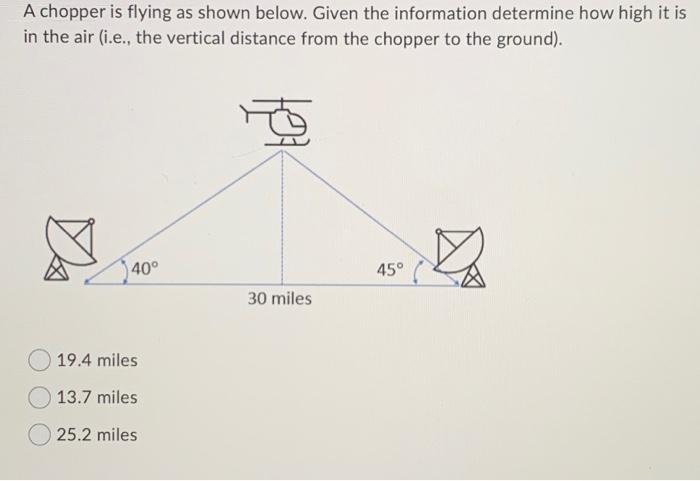 Solved A chopper is flying as shown below. Given the | Chegg.com