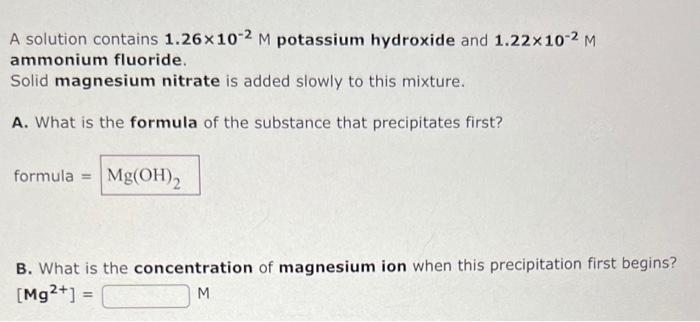 Solved A solution contains 1.26×10−2M potassium hydroxide | Chegg.com