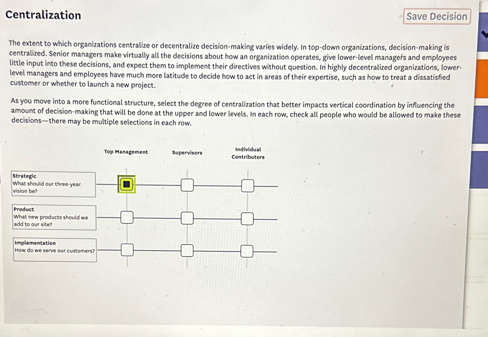 Solved CentralizationSave DecisionThe extent to which | Chegg.com