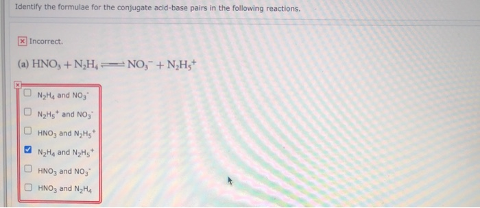 Solved Identify the formulae for the conjugate acid-base | Chegg.com