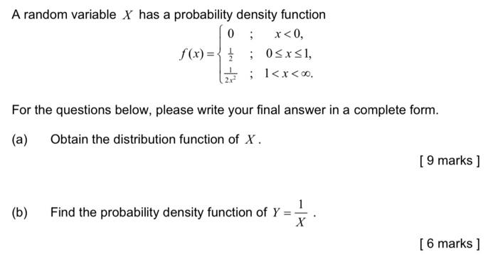 Solved A random variable X has a probability density | Chegg.com
