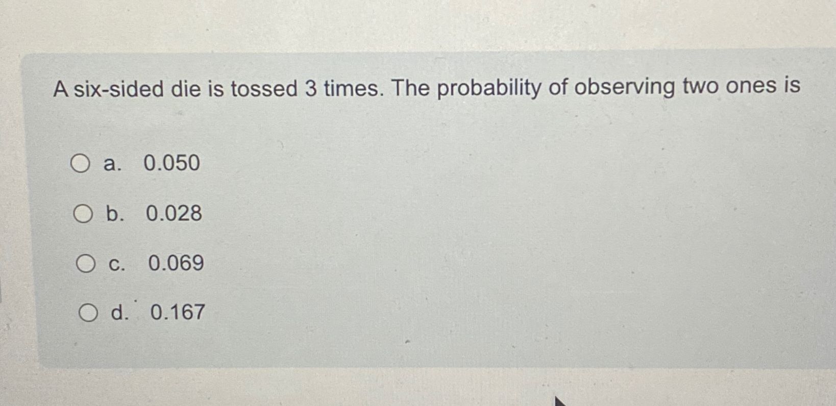 Solved A six-sided die is tossed 3 ﻿times. The probability | Chegg.com