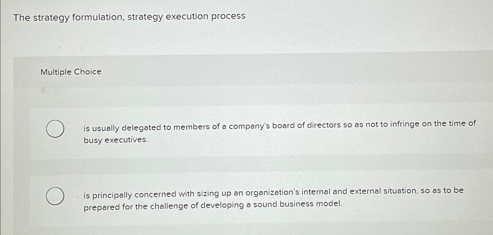Solved The Strategy Formulation Strategy Execution