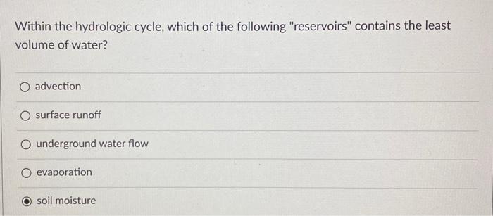 Solved Within the hydrologic cycle, which of the following | Chegg.com