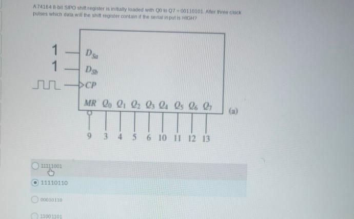 Solved A 74164 8 bit SIPO shift register is initially loaded | Chegg.com