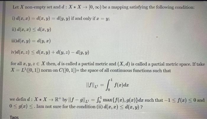 Solved Let X non-empty set and d: X* X → [0,00) be a mapping | Chegg.com