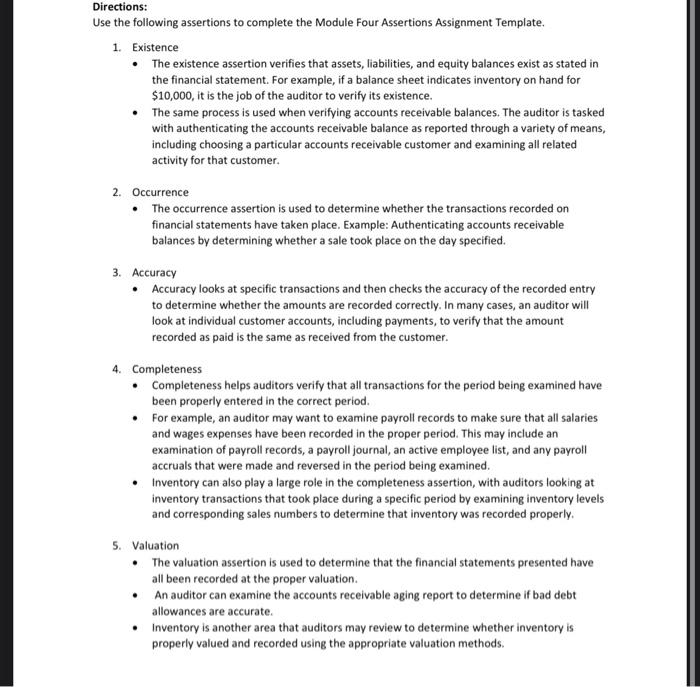 Solved Directions: Use the following assertions to complete | Chegg.com