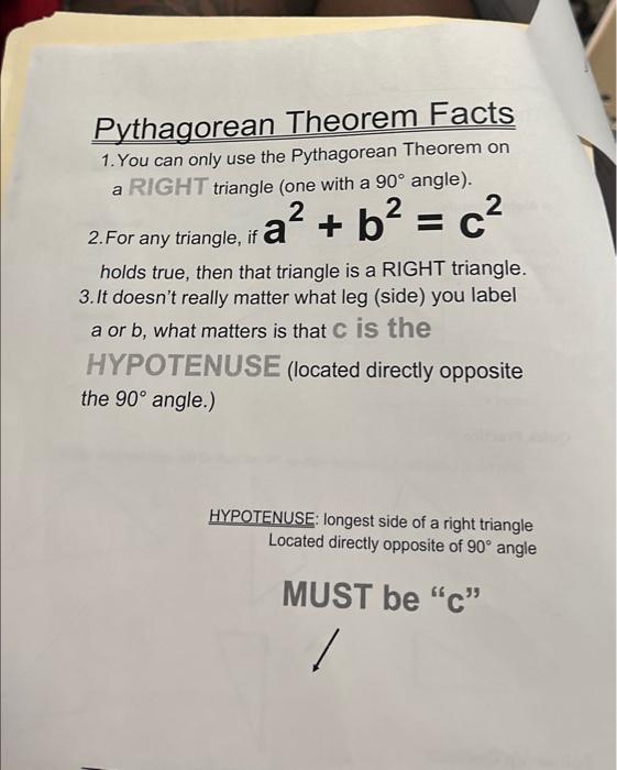Pythagorean Theorem Facts 1. You can only use the | Chegg.com