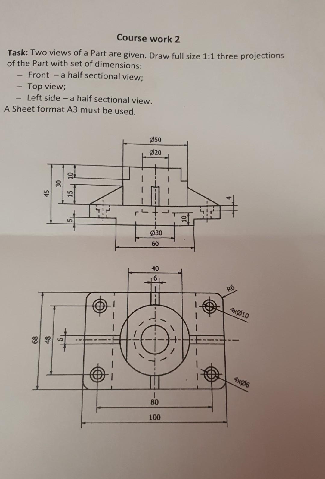 Solved Course work 2 Task: Two views of a Part are given. | Chegg.com