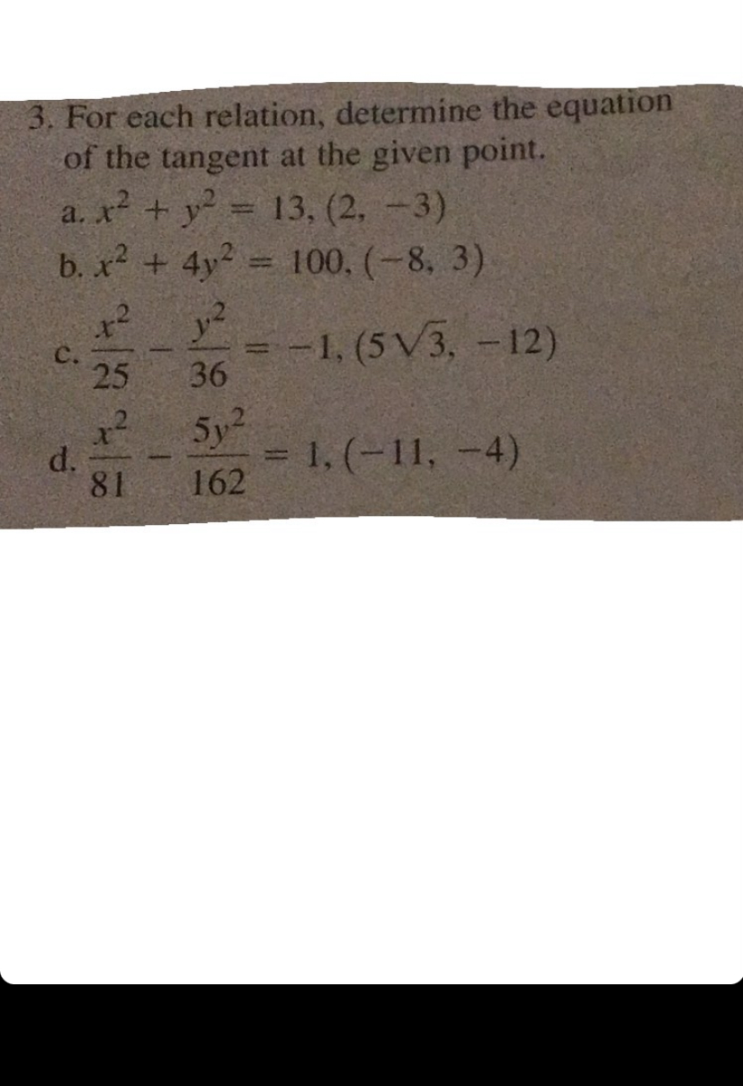 Solved For each relation, determine the equation of the | Chegg.com