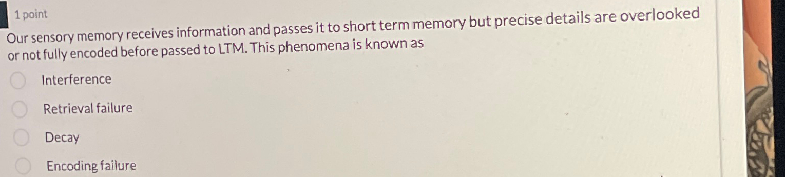Solved 1 ﻿pointOur sensory memory receives information and | Chegg.com