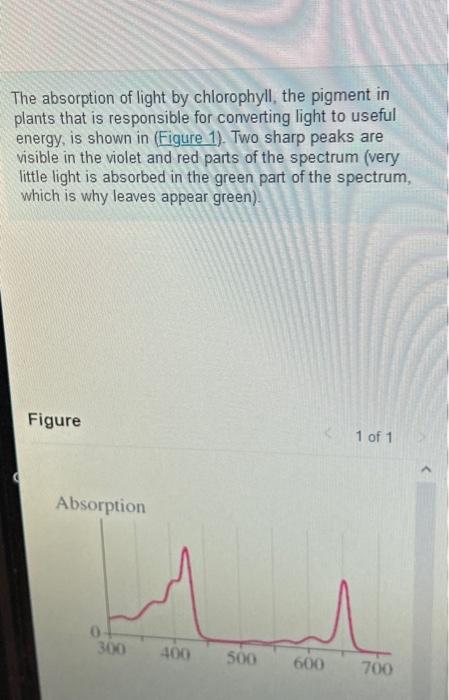 Solved The absorption of light by chlorophyll, the pigment | Chegg.com