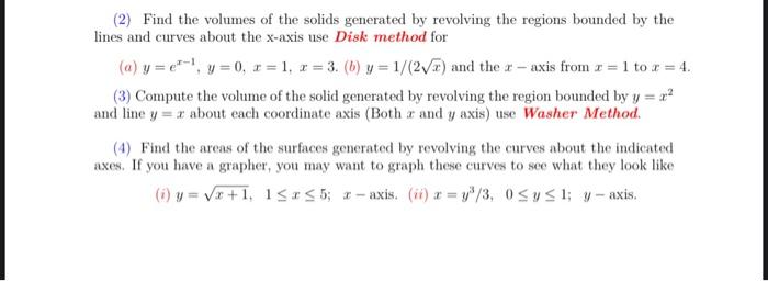 Solved (2) Find the volumes of the solids generated by | Chegg.com