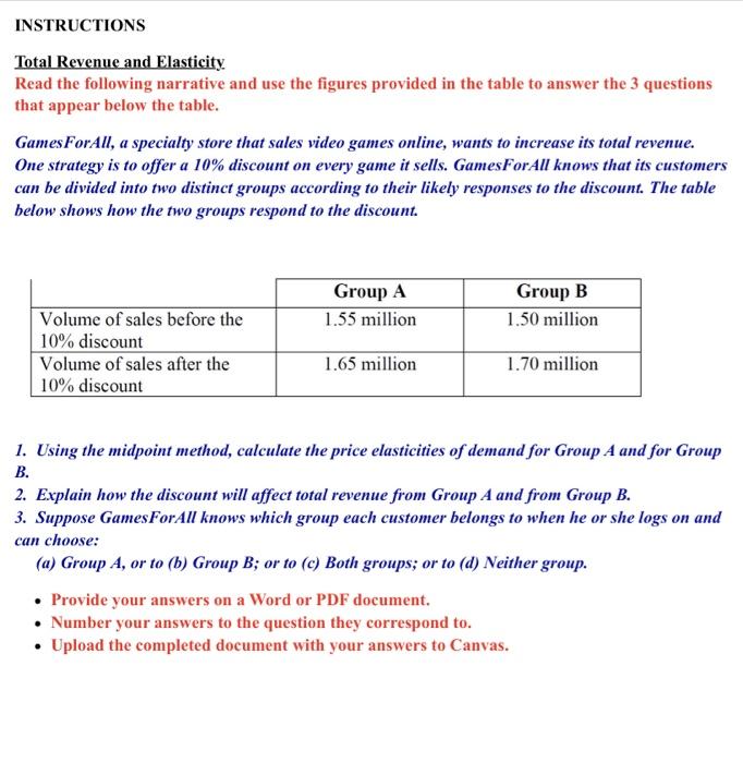 Solved INSTRUCTIONS Total Revenue and Elasticity. Read the | Chegg.com