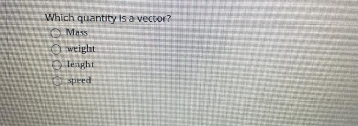 Solved Which quantity is a vector? Mass O weight lenght O | Chegg.com