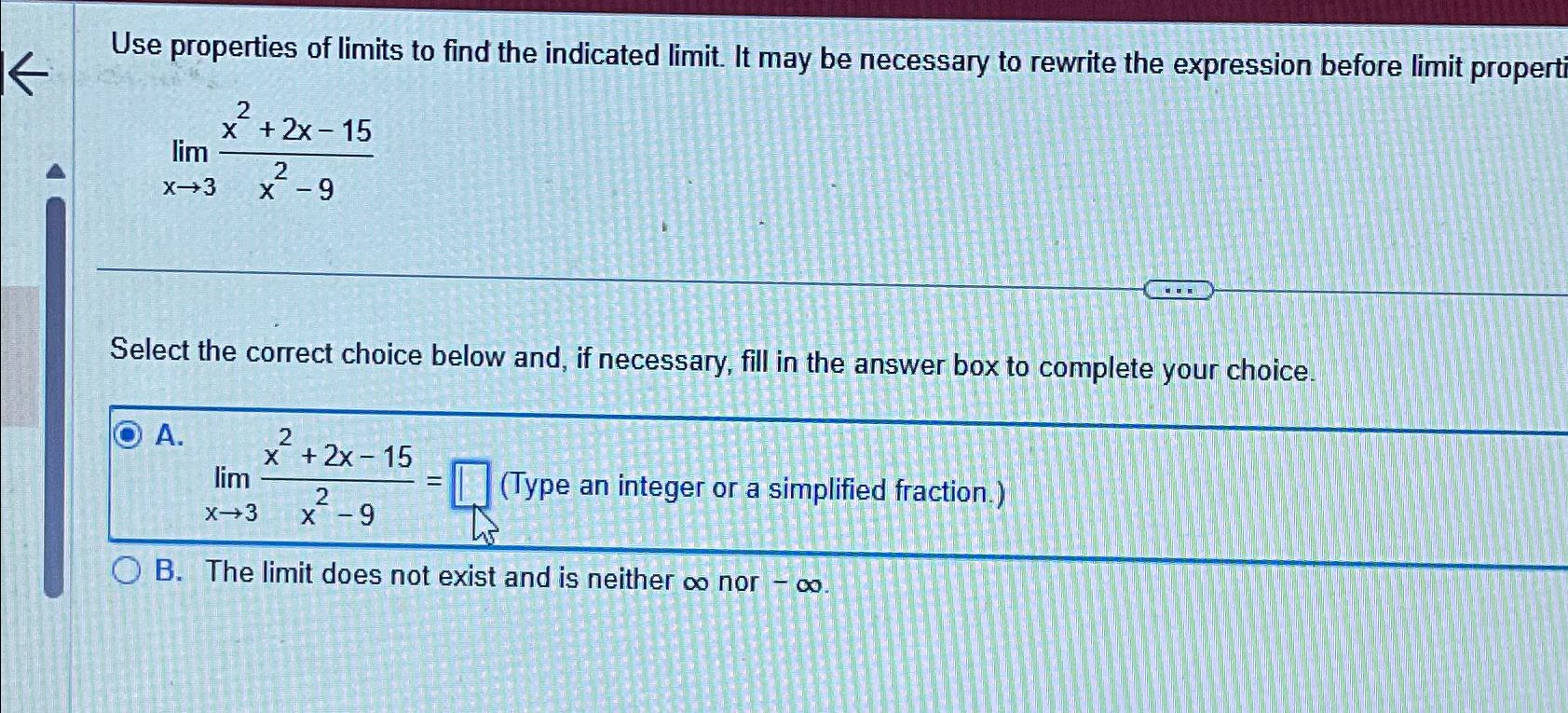 Solved Use properties of limits to find the indicated limit. | Chegg.com