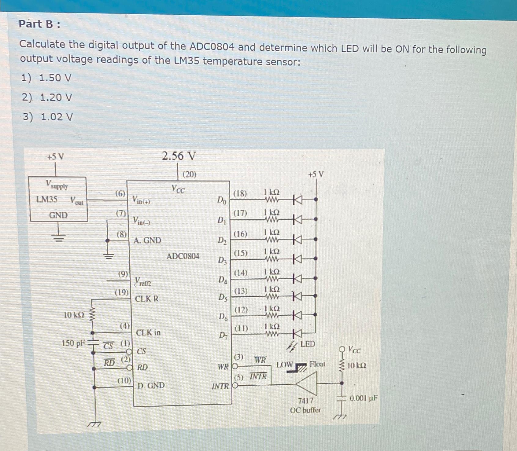 Part B :Calculate the digital output of the ADC0804 | Chegg.com