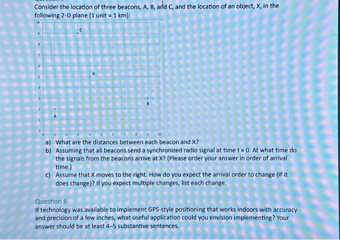Consider the location of three beacons, A, B, and C, | Chegg.com