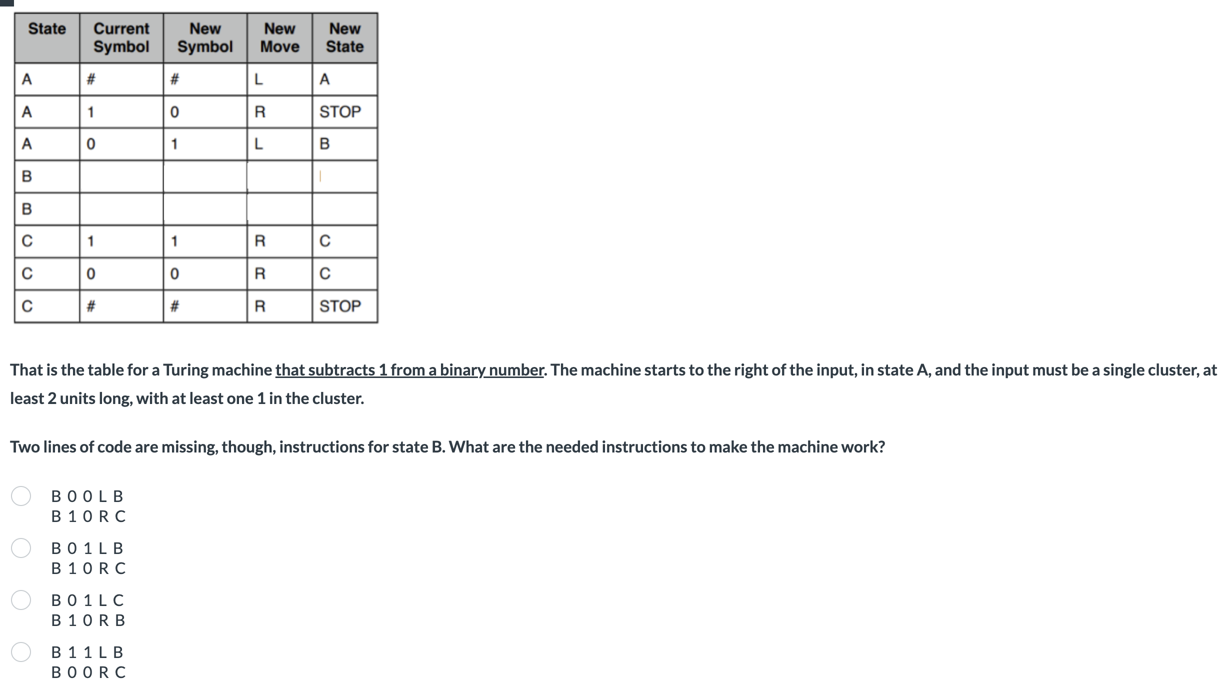 Solved That is the table for a Turing machine that subtracts | Chegg.com