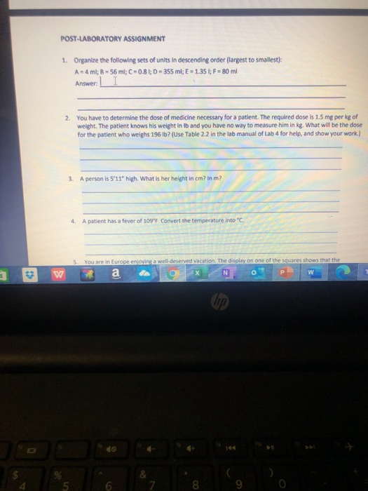 Solved POST-LABORATORY ASSIGNMENT 1. Organize the following | Chegg.com