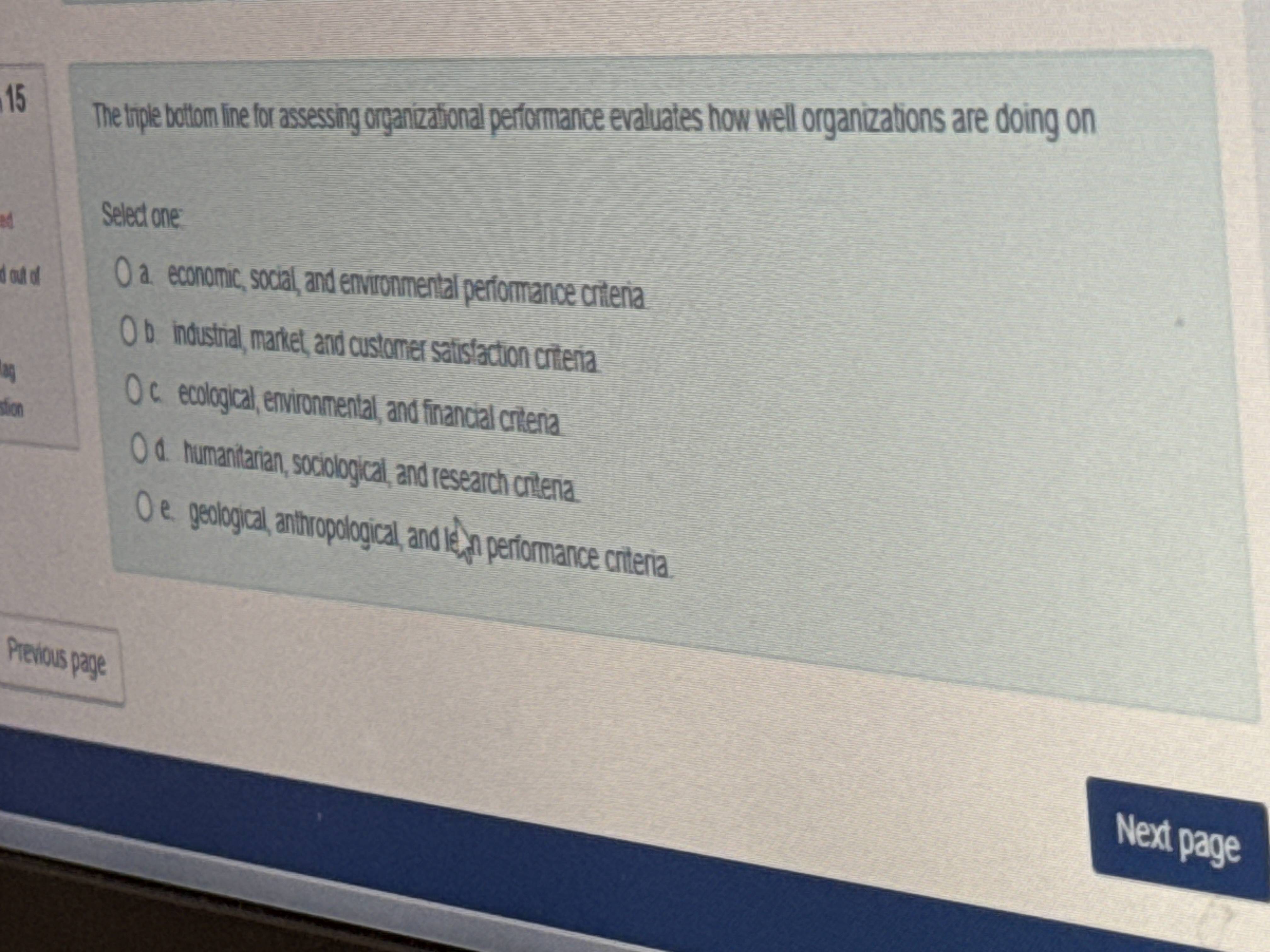 Solved The liple botom line for assessing organizadional | Chegg.com