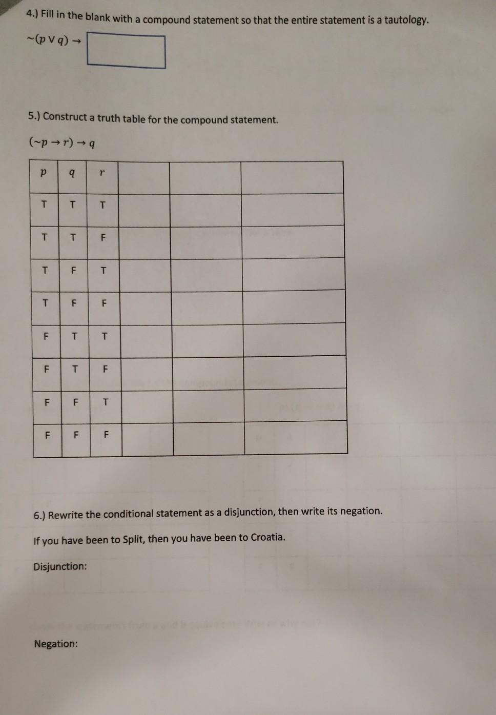 Solved 1.) Rewrite the following statement as a conditional | Chegg.com