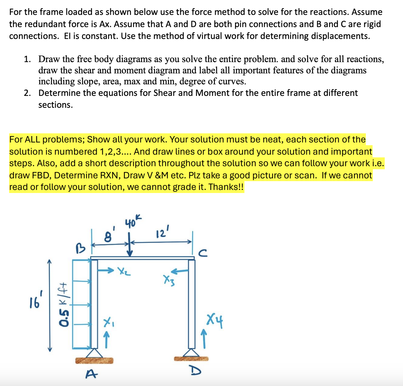 Solved For the frame loaded as shown below use the force | Chegg.com