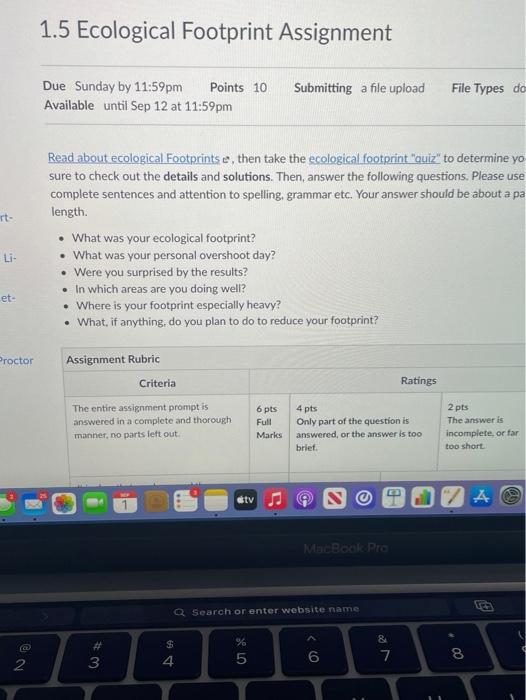 Solved 1.5 Ecological Footprint Assignment Due Sunday by | Chegg.com
