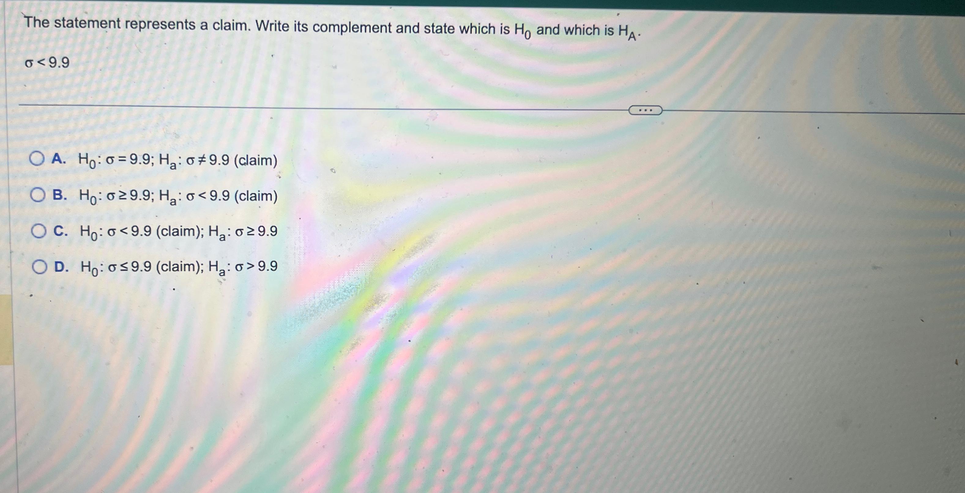 Solved The statement represents a claim. Write its | Chegg.com