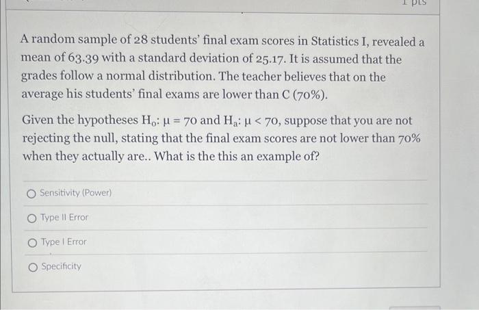 Solved A random sample of 28 students' final exam scores in | Chegg.com