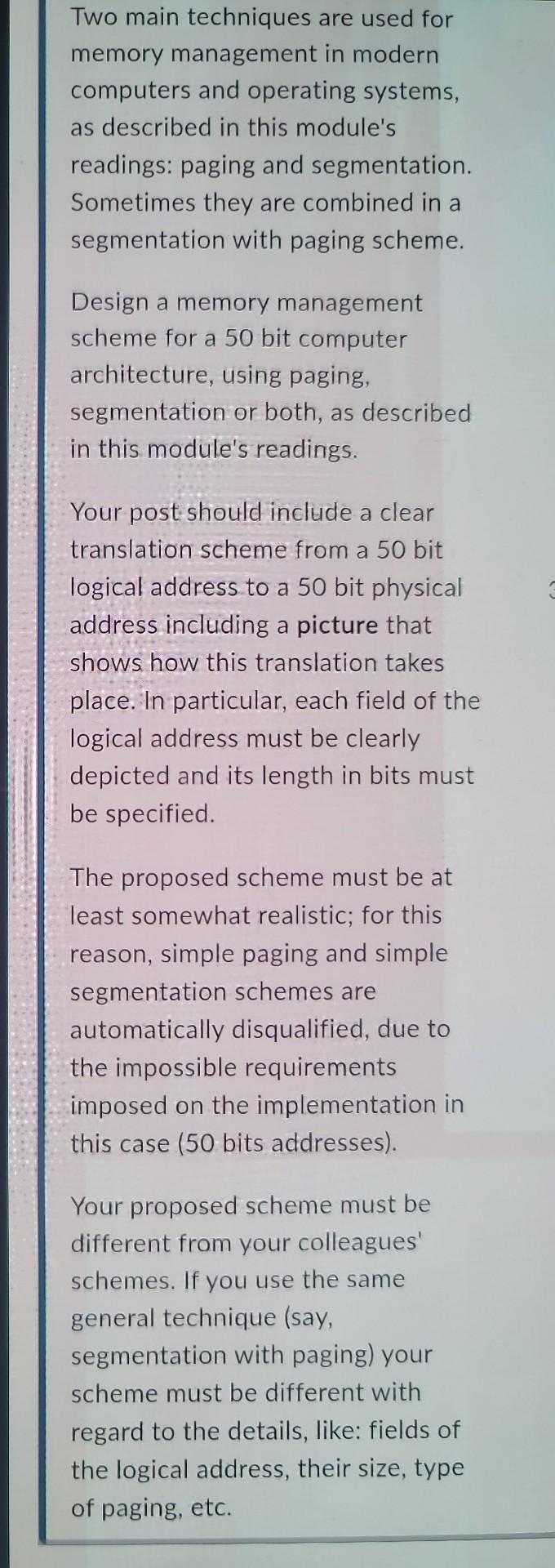 Solved Two main techniques are used for memory management in | Chegg.com