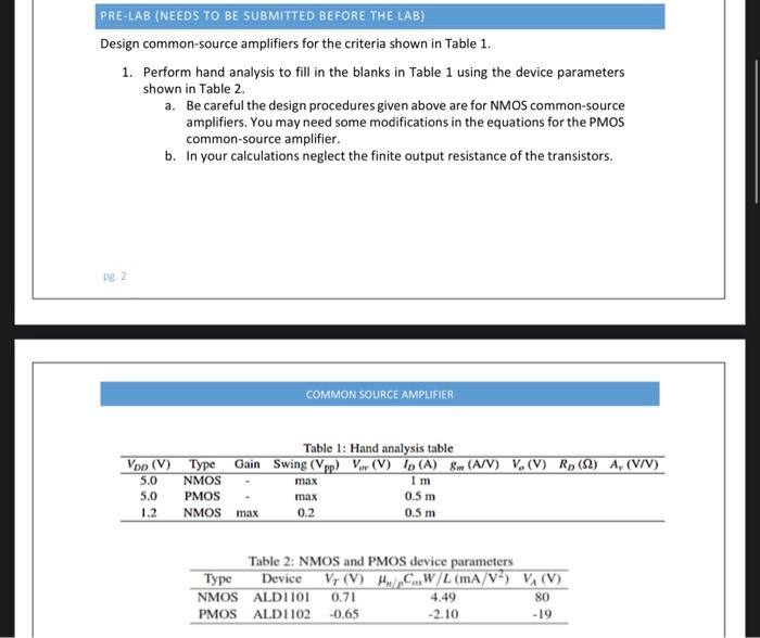 Solved Design common-source amplifiers for the criteria | Chegg.com